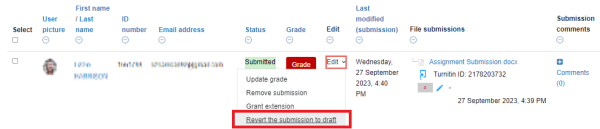 Revert an assignment to draft :: University of Waikato